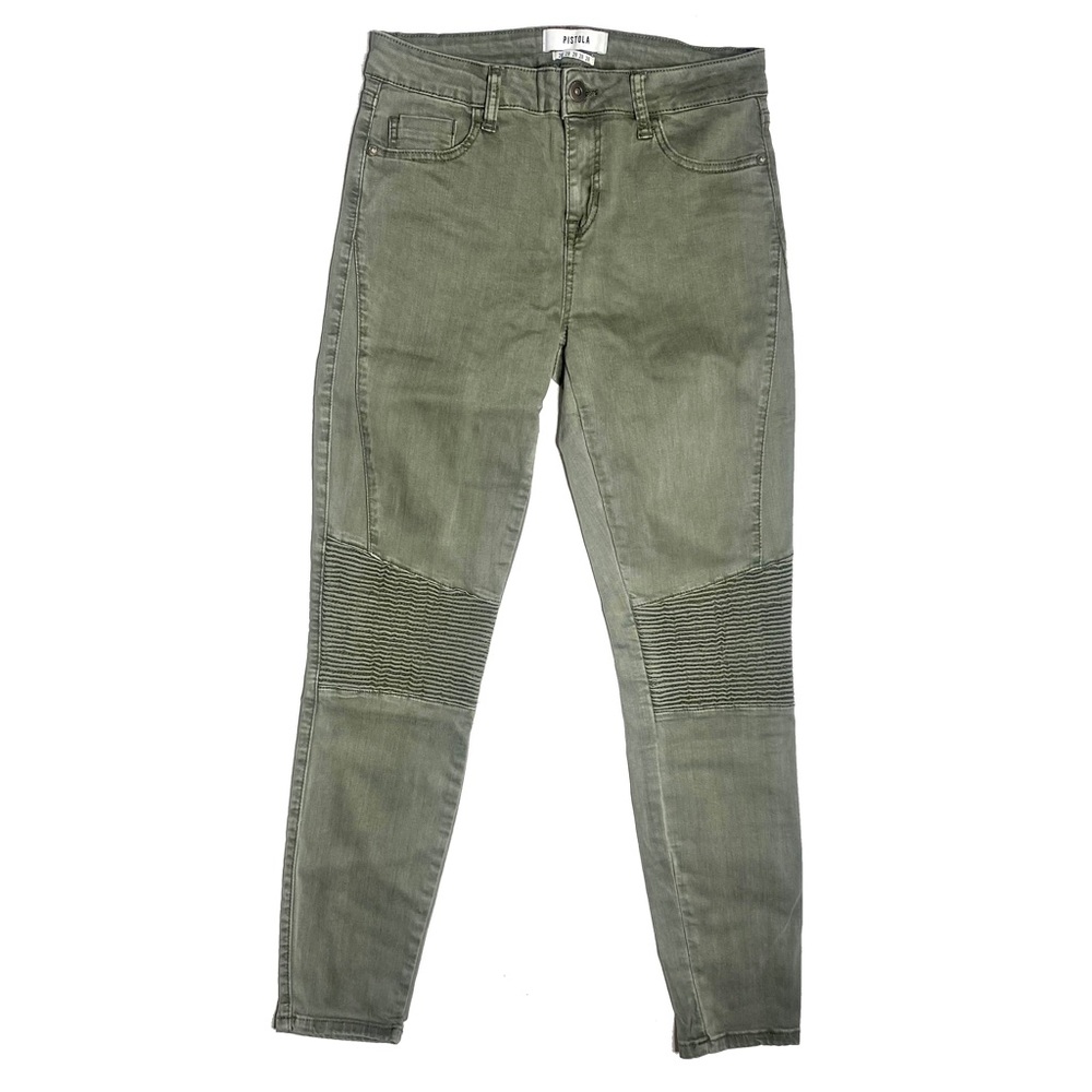 Pistola Moto Detail Jeans Army Green Mid Rise Skinny - Gem